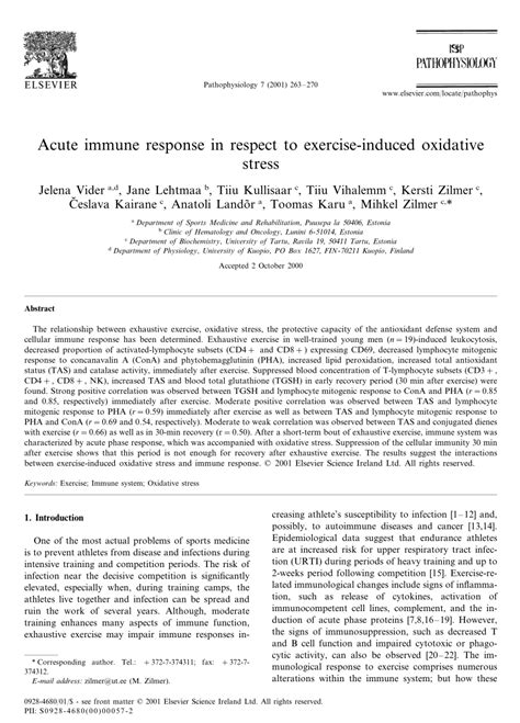 Pdf Acute Immune Response In Respect To Exercise Induced Oxidative Stress