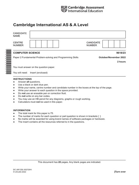 Cambridge International As And A Level Computer Science 961823 Pdf Parameter Computer