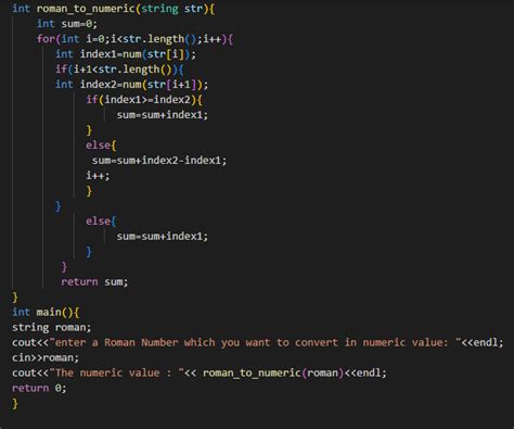Roman Numeral To Integer Number Converter In C Muskan01
