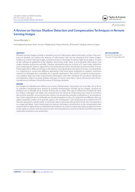 Pdf A Review On Various Shadow Detection And Compensation Techniques In Remote Sensing Images