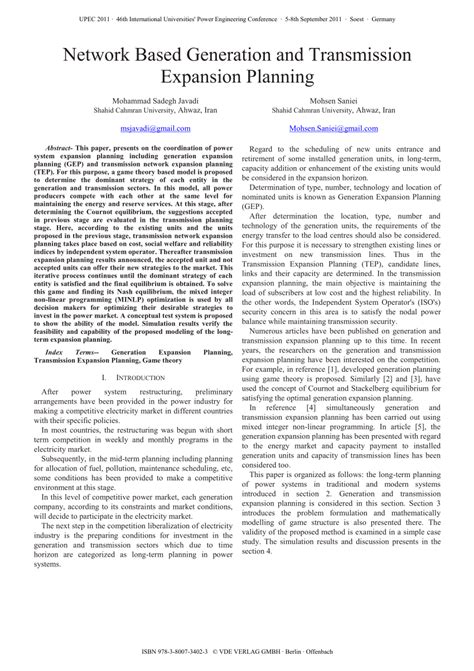 Pdf Network Based Generation And Transmission Expansion Planning