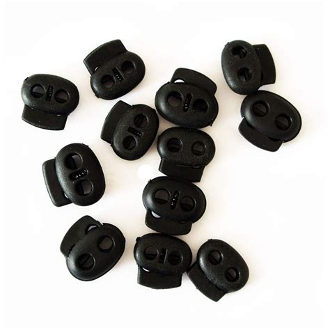 Black Plastic Toggle Spring Stop Double Hole String Cord Locks Assorted Size Tb01 Small