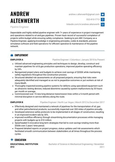 Pipeline Engineer Resume Cv Example And Writing Guide