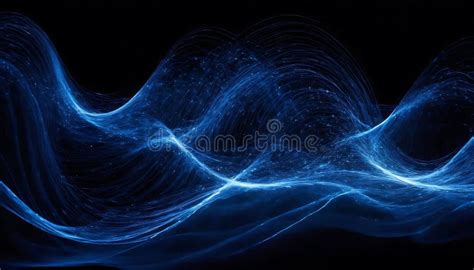 Mesmerizing Abstract Digital Waveforms Glowing In Blue Light Stock