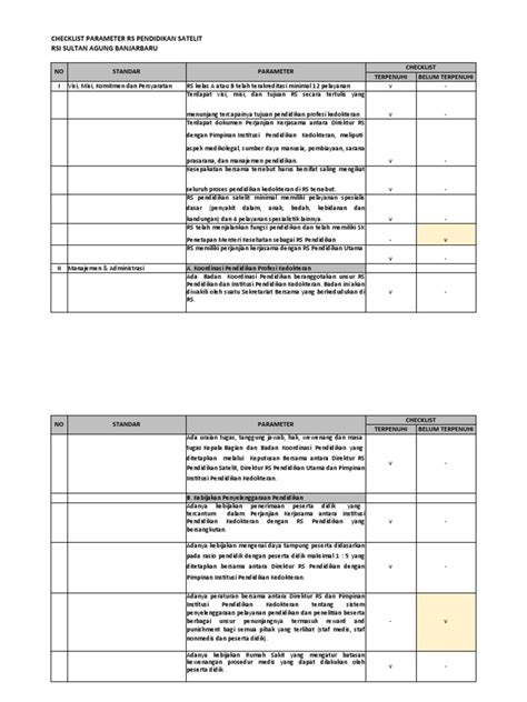 Checklist Parameter Standar Rs Pendidikan Pdf