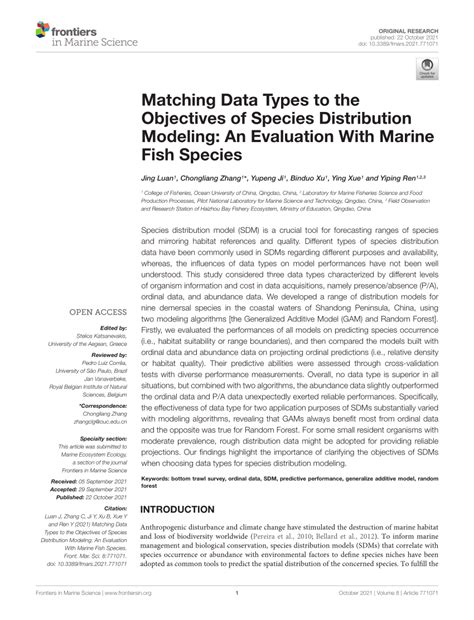 Pdf Matching Data Types To The Objectives Of Species Distribution Modeling An Evaluation With