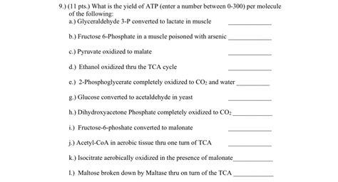 solved 9 11 pts what is the yield of atp enter a