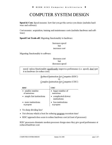 Computer System Design Computer Architecture Ecen 4243