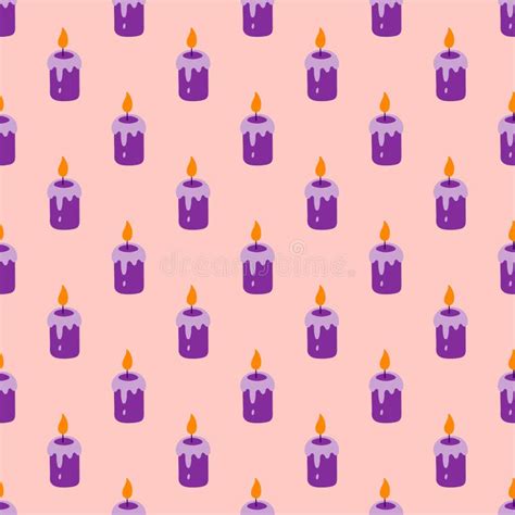 Halloween Candle Seamless Pattern Vector Melt Violet Candles On Pink Background Repeat Texture