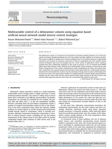 Pdf Multivariable Control Of A Debutanizer Column Using · Pdf