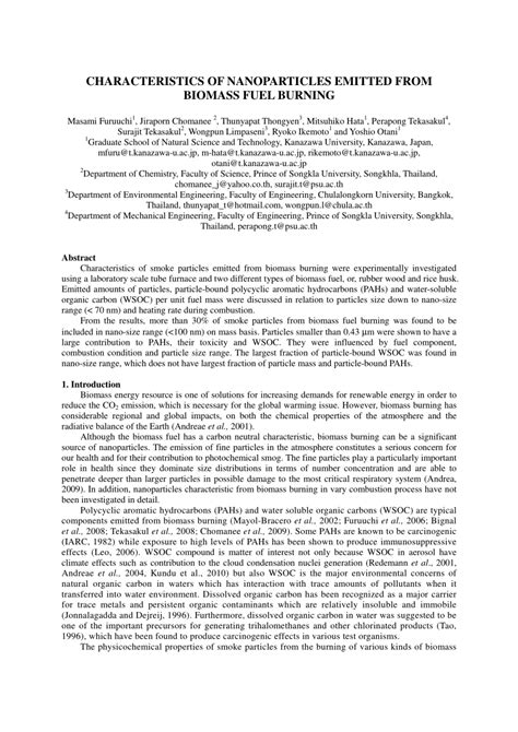 Pdf Characteristics Of Nanoparticles Emitted From Biomass Fuel Burning
