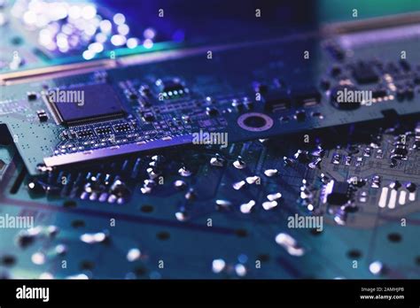 Close Up Of Electronic Circuit Board With Processor Electronic Computer Hardware Technology