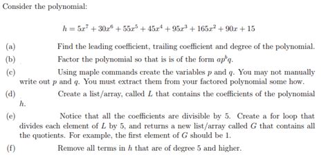 Solved Consider The Polynomial Chegg