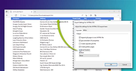 fixed headers for the xhtml export list and label combit
