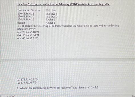 Solved Problem2 Cidr A Router Has The Following Cidr