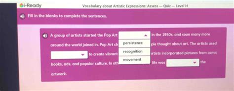 Solved I Ready Vocabulary About Artistic Expressions Assess — Quiz