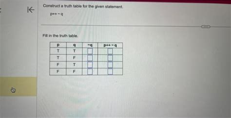 Solved Construct A Truth Table For The Given Statement Pq Chegg