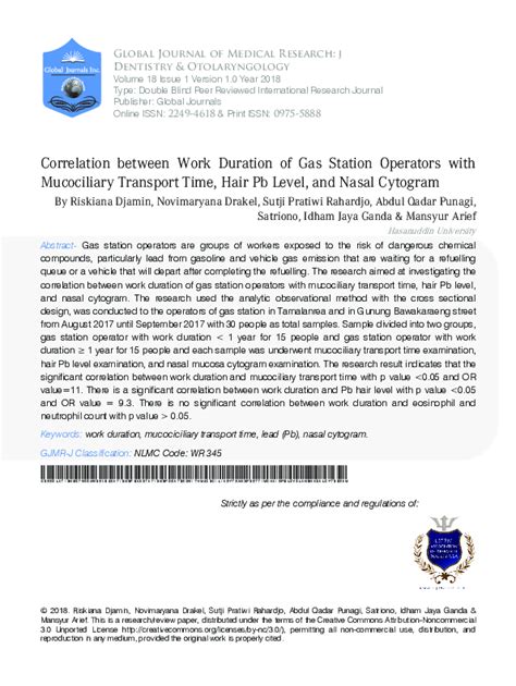 Pdf Correlation Between Work Duration Of Gas Station Operators With
