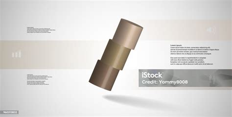 비스듬히 배열 되 세 갈색 부분을 가로로 슬라이스 실린더의 모티브로 3d 그림 Infographic 템플릿 간단한 로그인 텍스트 색상 배너에 있다입니다 배경은 밝은 회색