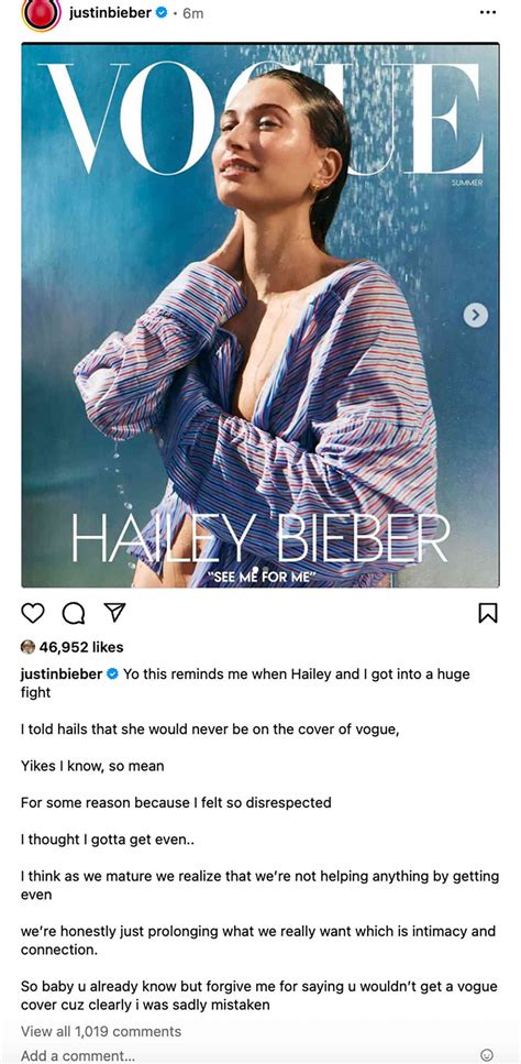 Justin Biebers Apology To Hailey Bieber For Vogue Cover Explained