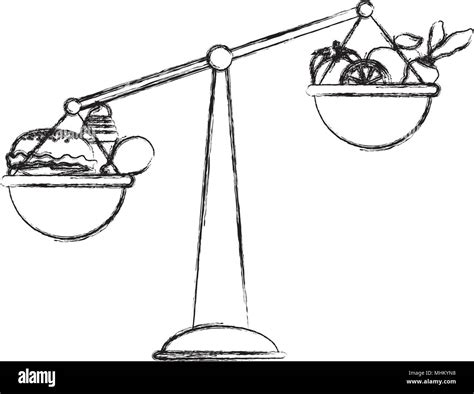 Grunge Scale Balence Object With Healthy And Unhealthy Food Stock