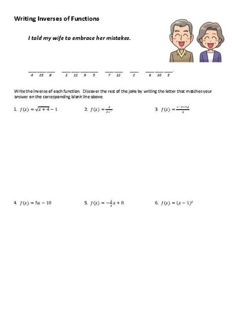 Writing Inverses Of Functions Joke Worksheet By Math Joke Worksheets By Plant