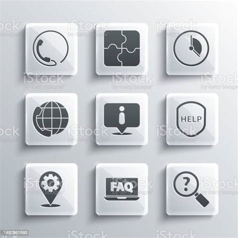 노트북 및 Faq 알 수 없는 검색 텍스트 도움말이 있는 방패 정보 위치 기어 전화 24시간 지원 및 시간 관리 아이콘을 설정합니다 벡터 24에 대한 스톡 벡터 아트 및