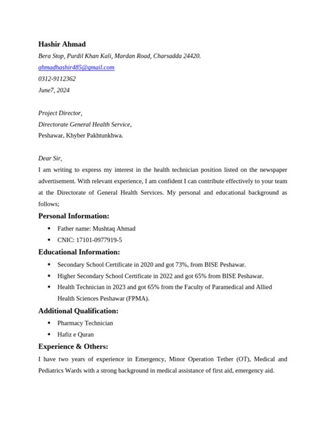 Application Hashir Ahmad Pdf