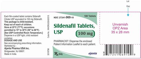 Sildenafil Citrate 100 Mg Tablet Bottle 100 Tablets Merit Pharmaceutical