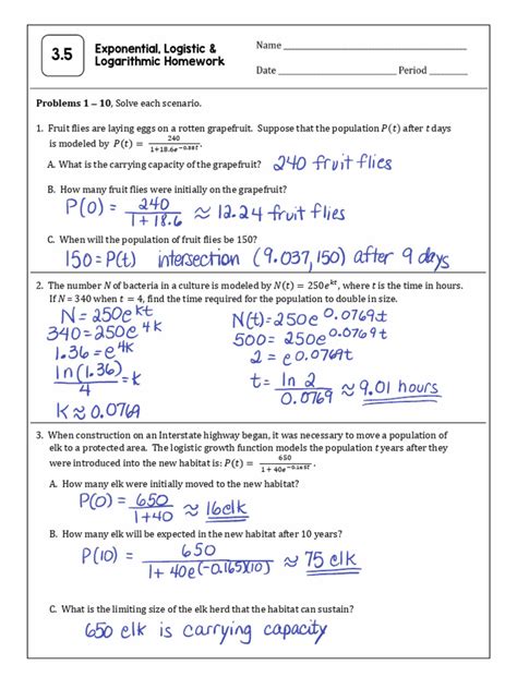 Practice 35 Exponential Logarithmic Modeling Key Pdf Moment