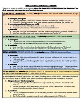 MLA In Text Citations Quick Guide By Anna Sohl Taylor TPT