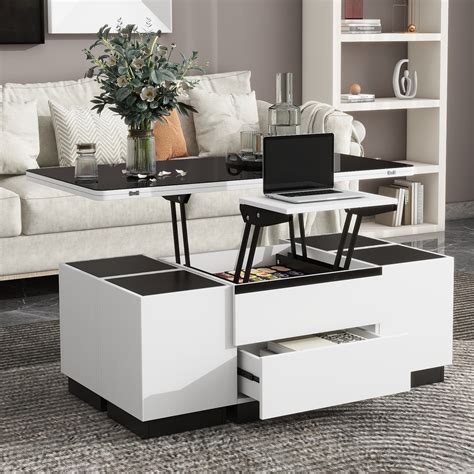 Roromall Lift Top Coffee Table With Stools Storage Center Table With Hidden Compartment