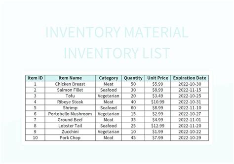Inventory Material Inventory List Excel Template And Google Sheets File For Free Download