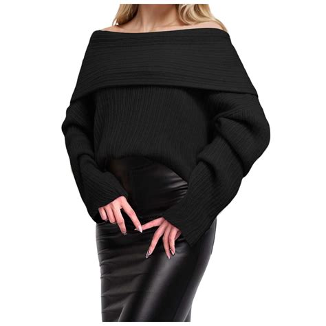 Dhfjkg Womens Sweaters Off Shoulder Long Sleeve Sweater Oversized