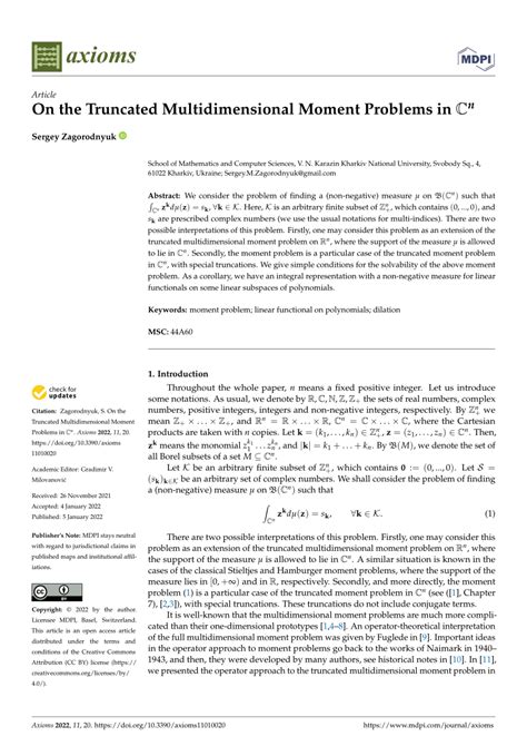 Pdf On The Truncated Multidimensional Moment Problems In Cn