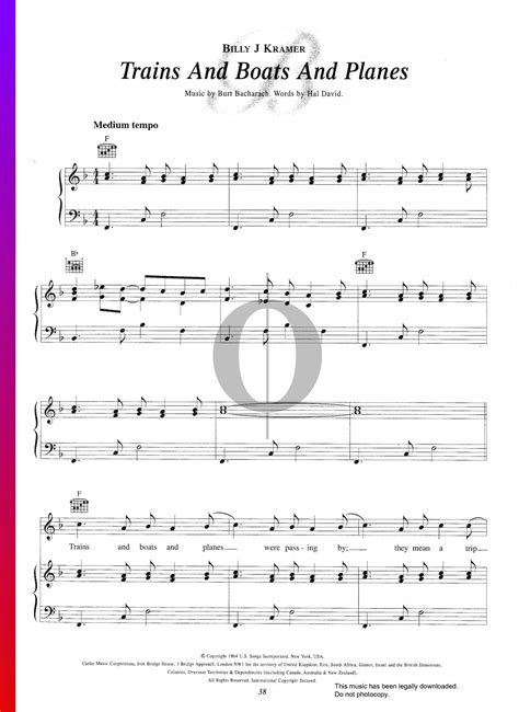 Trains And Boats And Planes Billy J Kramer Piano Sheet Music Oktav