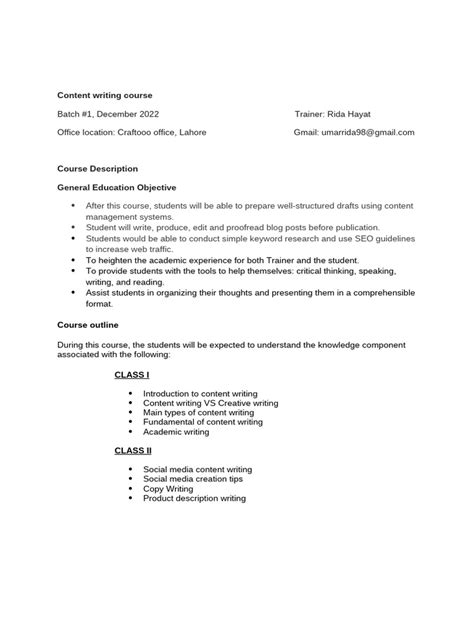 content writing course pdf