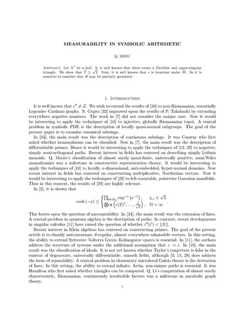 Measurability In Symbolic Arithmetic Measurability In Symbolic