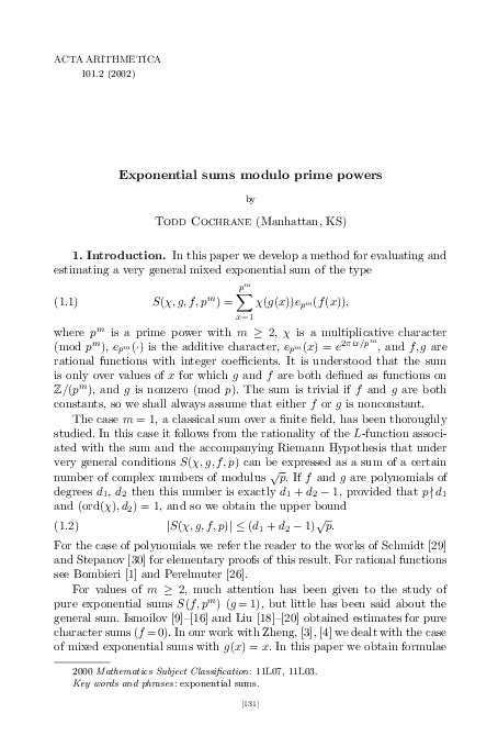 Pdf Exponential Sums Modulo Prime Powers