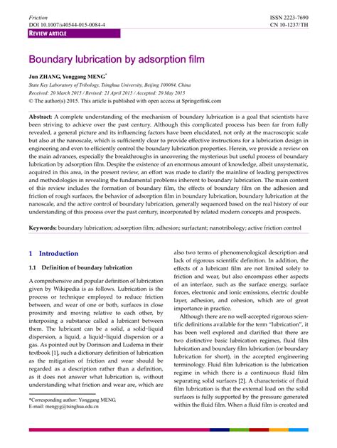Pdf Boundary Lubrication By Adsorption Film