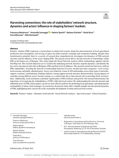 Pdf Harvesting Connections The Role Of Stakeholders Network