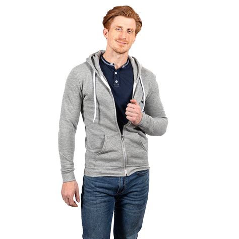 Varsity Grey Heather Zip Hoodie Blade Blue