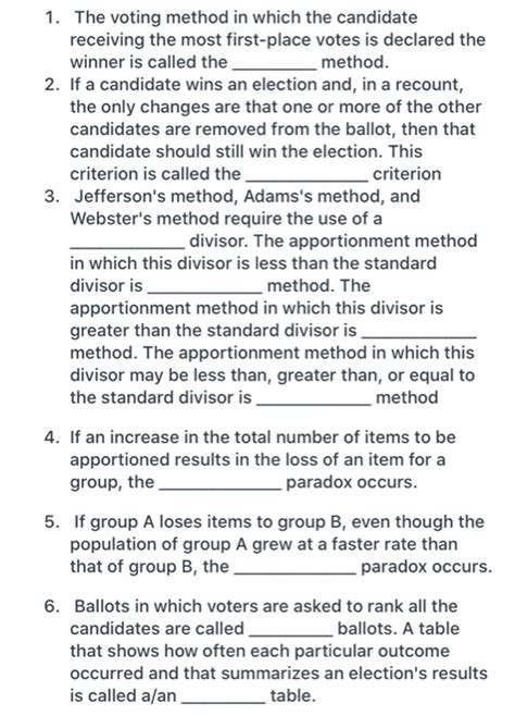solved 1 the voting method in which the candidate receiving