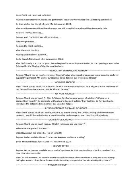 Script For Intramurals Pdf