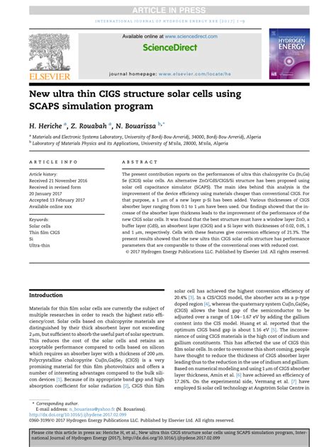 Pdf New Ultra Thin Cigs Structure Solar Cells Using Scaps Simulation