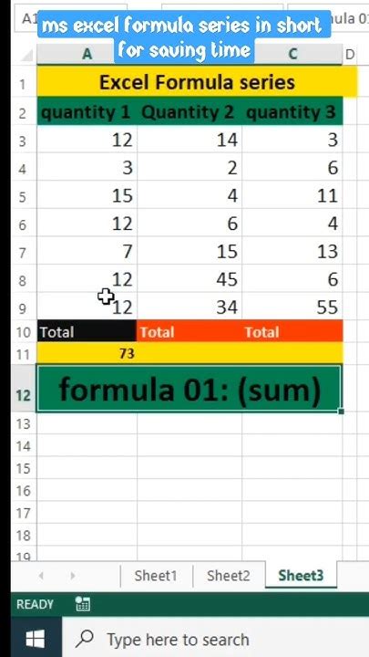 Ms Excel Formula Series Tutorial 01sum Functionexcelformulas Msexcel Exceltips Youtube