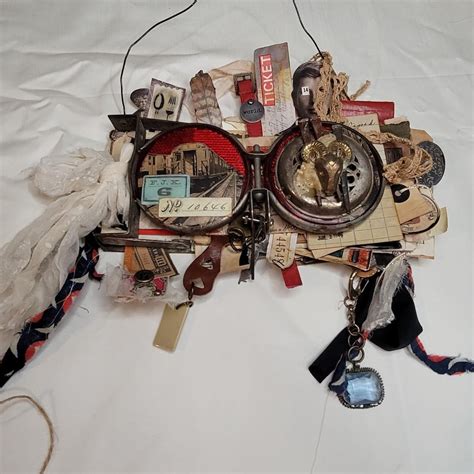 Found Object Mixed Media Assemblage Art Book Wall Hanging Display Book