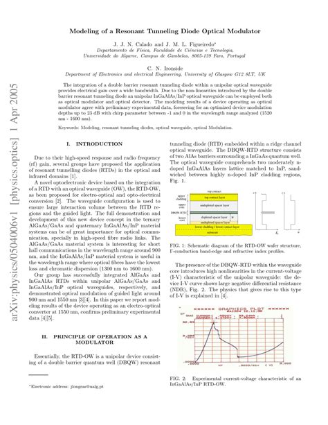 Pdf Modeling Of A Resonant Tunneling Diode Optical Modulator
