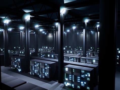 Premium Photo Render Farm With Server Racks Used For Coding Process