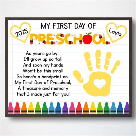 Editable First Day Of Preschool Poem Handprint Craft Kindergarten